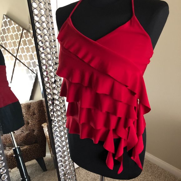 Tops | Red Hot Ruffle Top | Poshmark